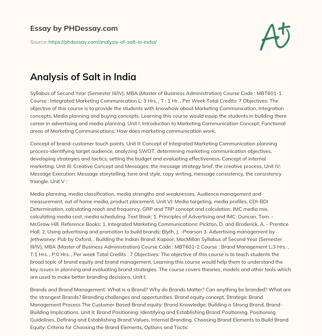 Analysis of Salt in India - PHDessay.com
