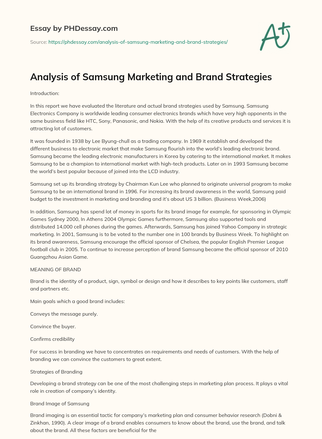 Analysis of Samsung Marketing and Brand Strategies - PHDessay.com
