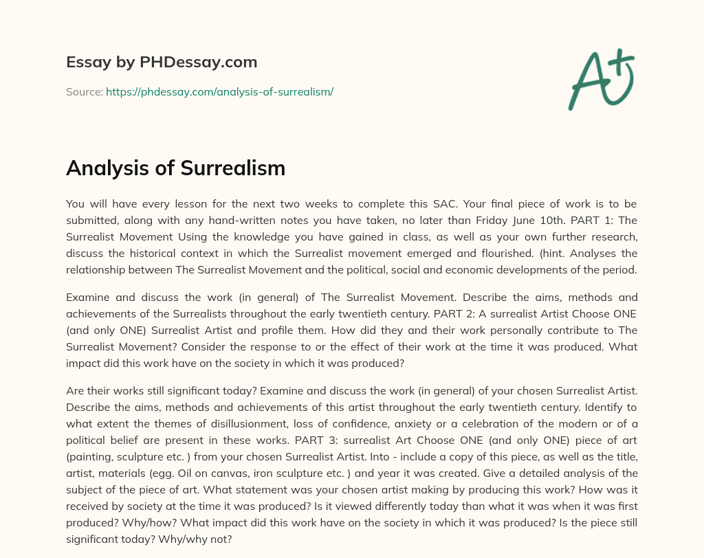 Analysis of Surrealism (400 Words) - PHDessay.com