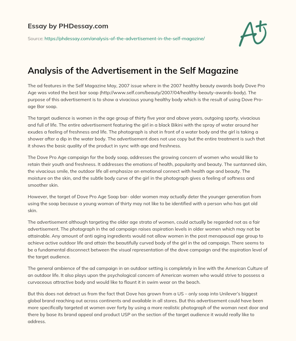 Analysis of the Advertisement in the Self Magazine - PHDessay.com