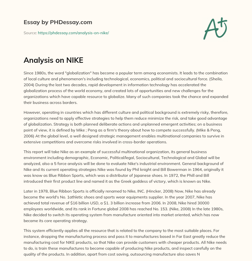 Analysis on NIKE - PHDessay.com