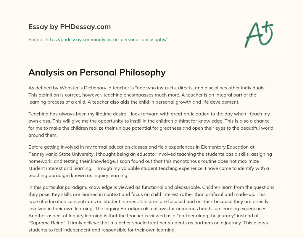 Analysis on Personal Philosophy (300 Words) - PHDessay.com
