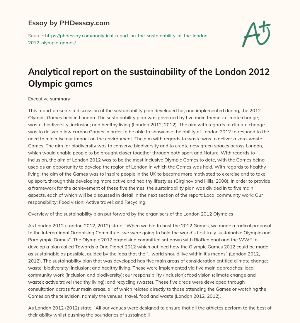 Analytical report on the sustainability of the London 2012 Olympic ...