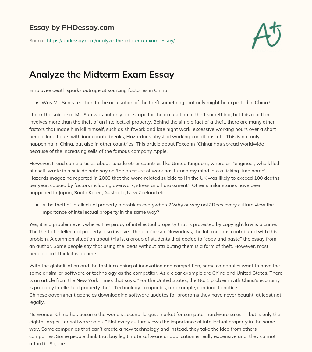 Analyze the Midterm Exam Essay - PHDessay.com