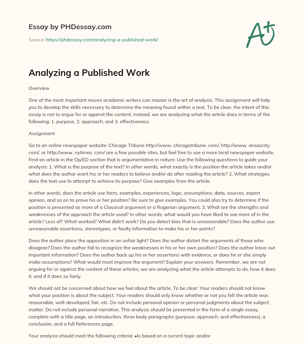 Analyzing a Published Work - PHDessay.com