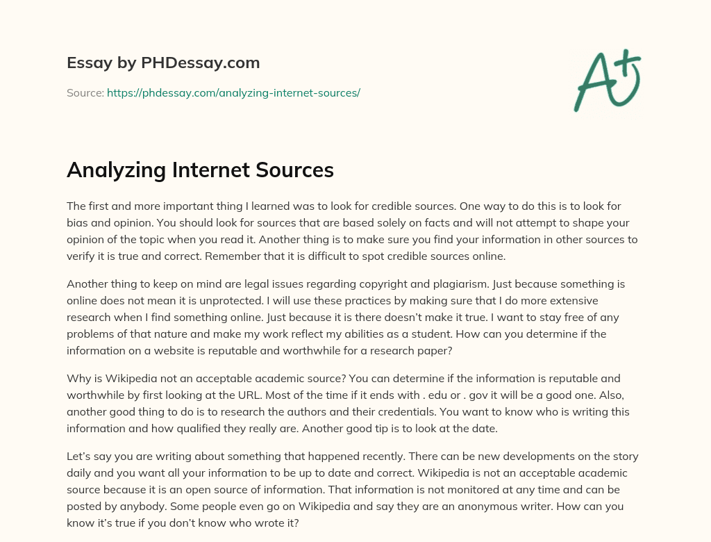 Analyzing Internet Sources (300 Words) - PHDessay.com