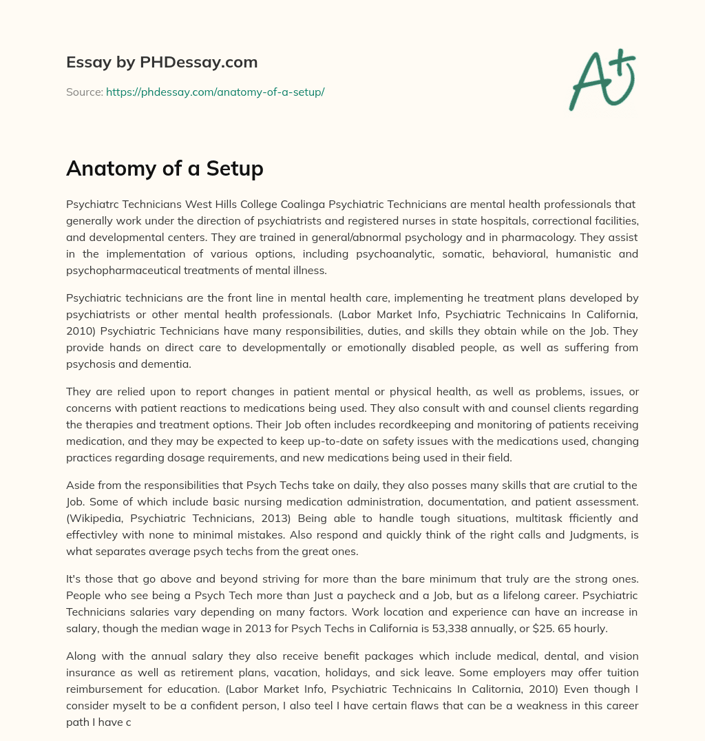 Anatomy of a Setup (500 Words) - PHDessay.com