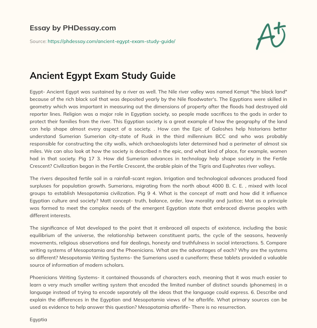 Ancient Egypt Exam Study Guide - PHDessay.com