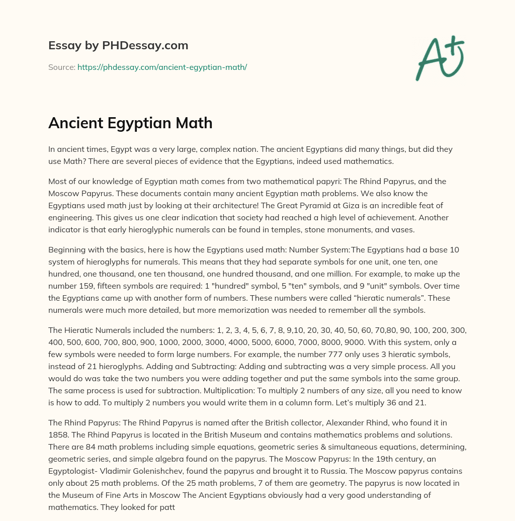 Ancient Egyptian Math (500 Words) - PHDessay.com