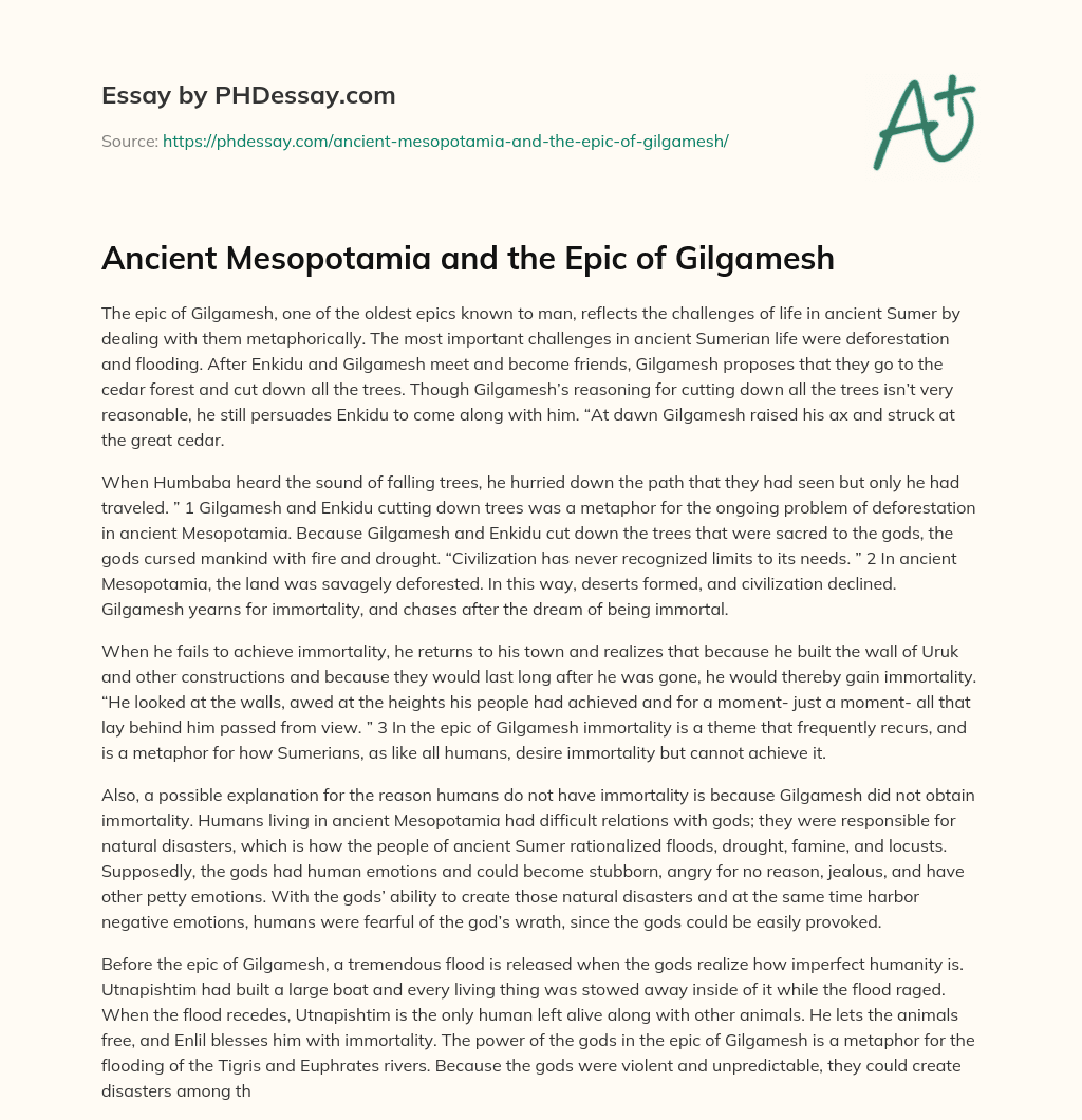 Ancient Mesopotamia and the Epic of Gilgamesh - PHDessay.com