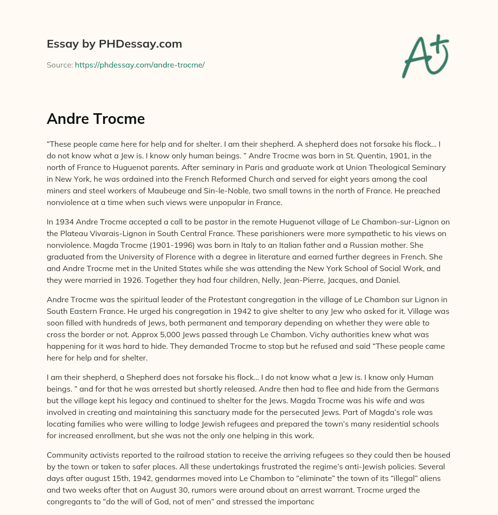 Andre Trocme - PHDessay.com