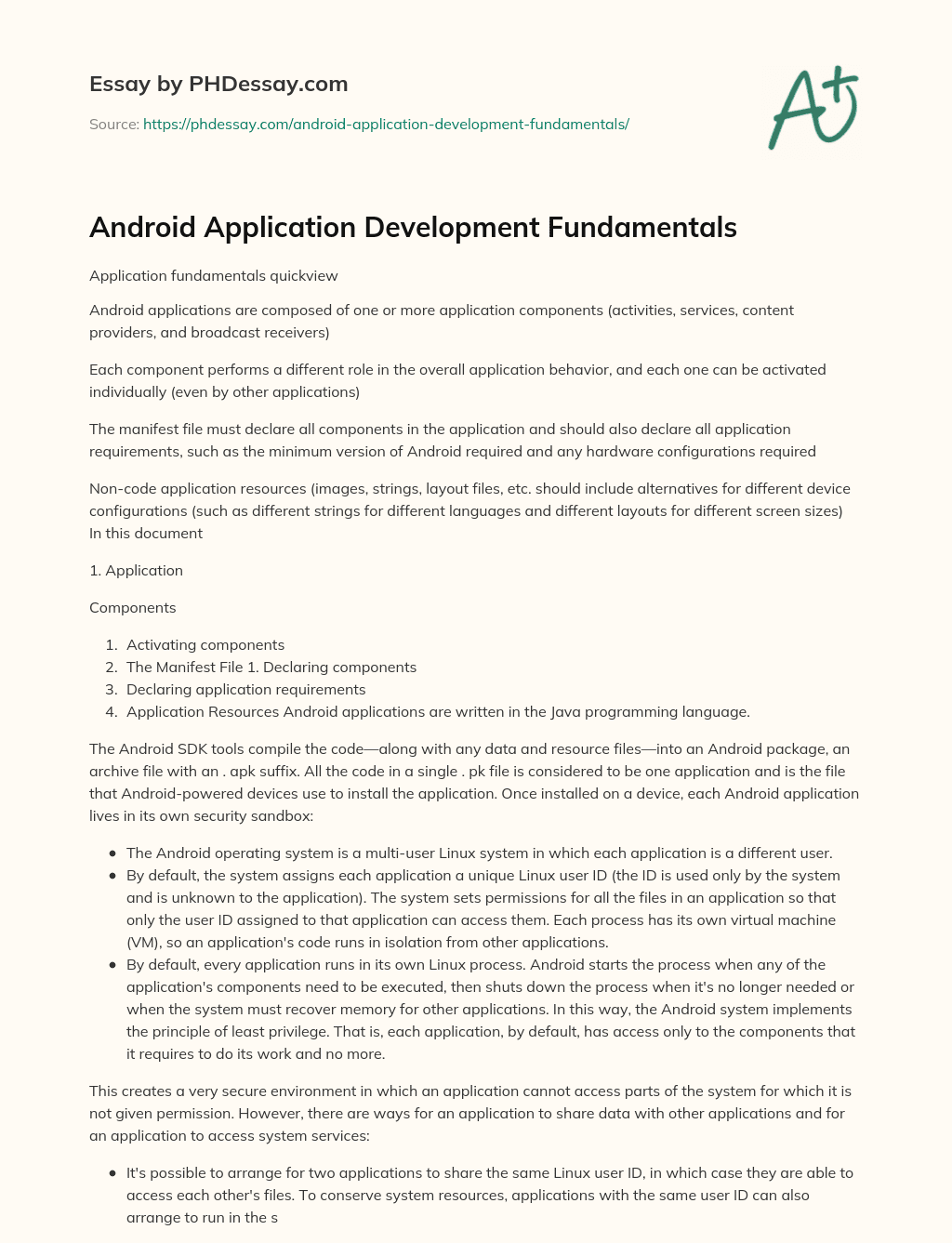 Android Application Development Fundamentals - PHDessay.com