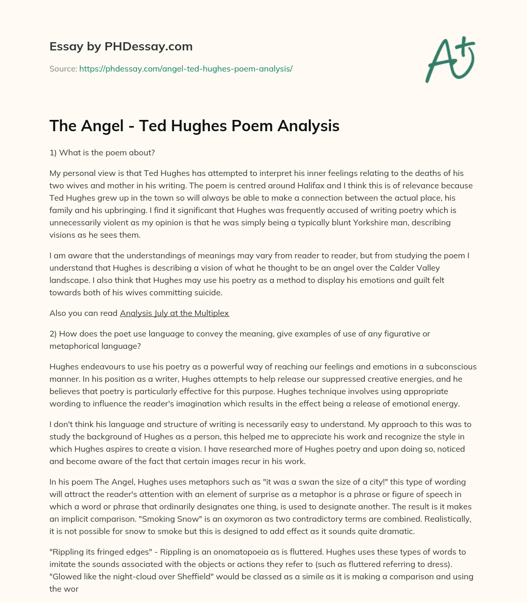 The Angel - Ted Hughes Poem Analysis - PHDessay.com