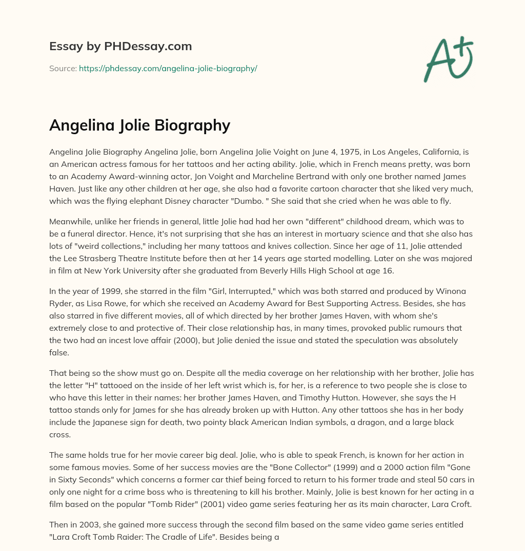 Angelina Jolie Biography - PHDessay.com