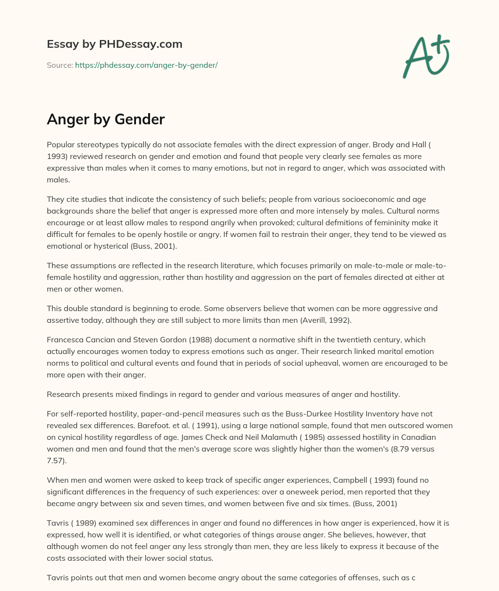 Anger by Gender - PHDessay.com