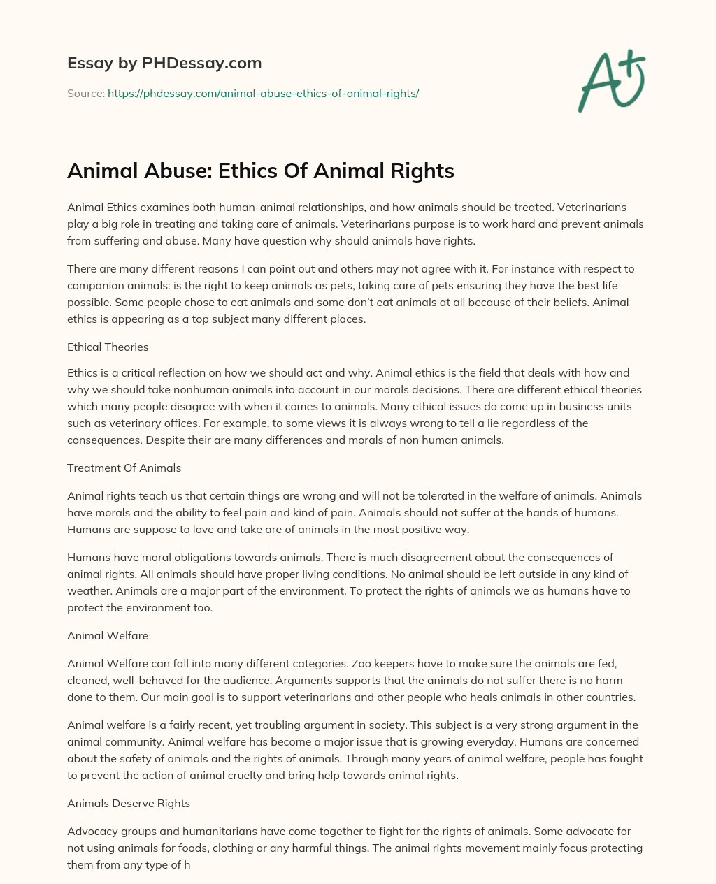 Animal Abuse: Ethics Of Animal Rights - PHDessay.com