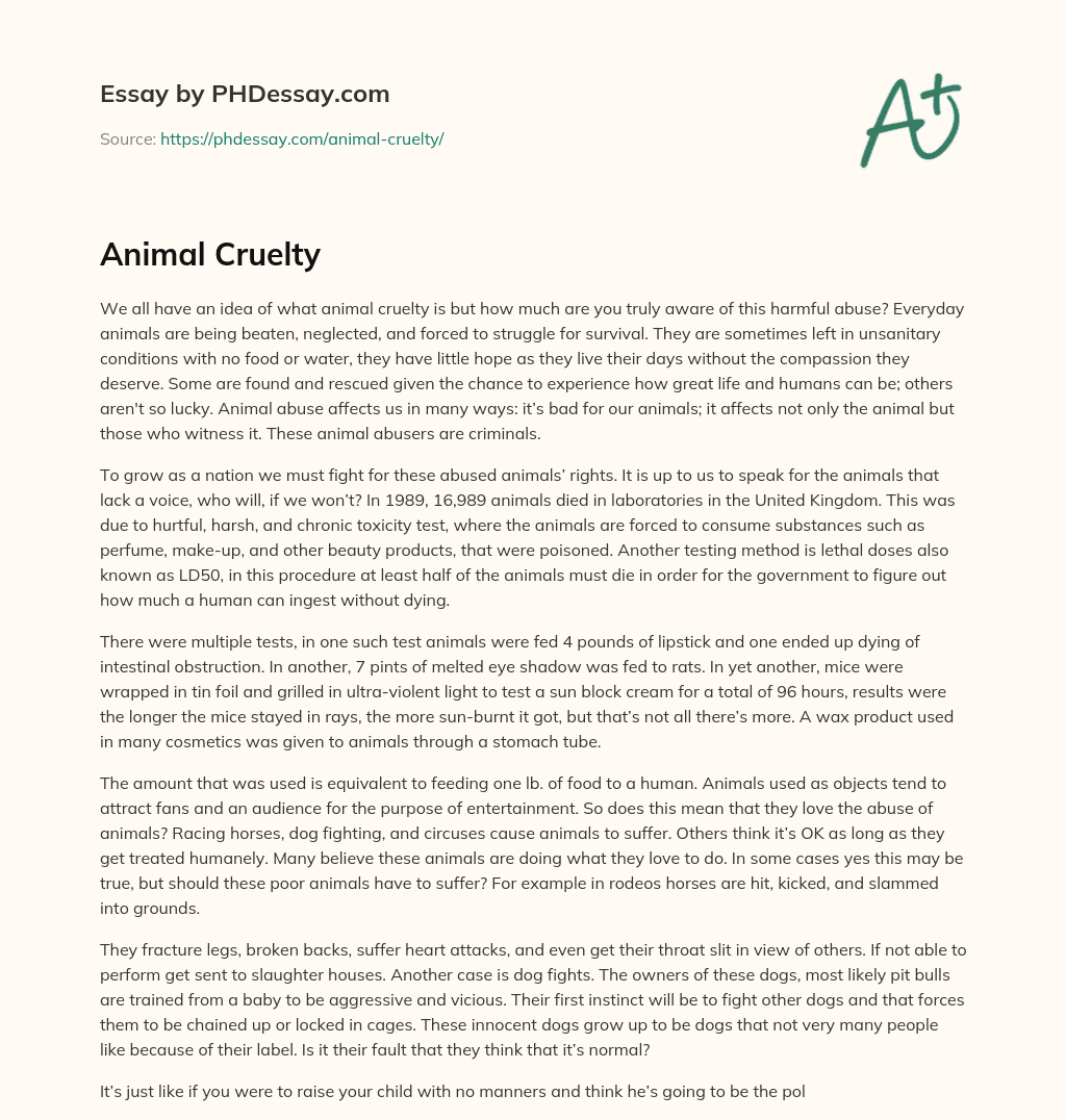 Animal Cruelty - PHDessay.com