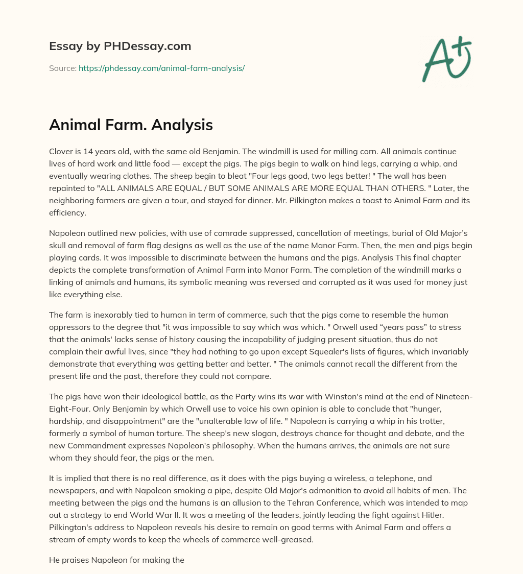 Animal Farm. Analysis - PHDessay.com