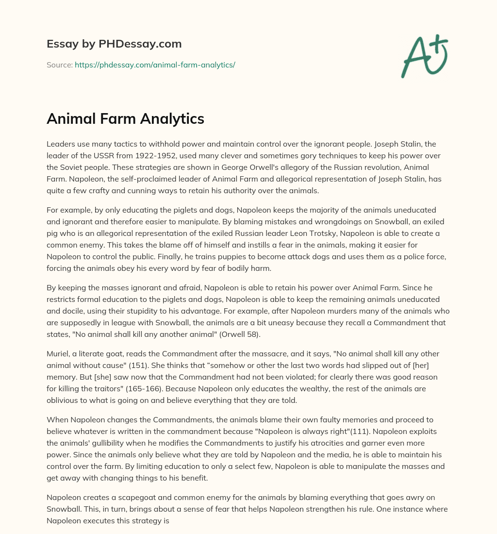 Animal Farm Analytics - PHDessay.com