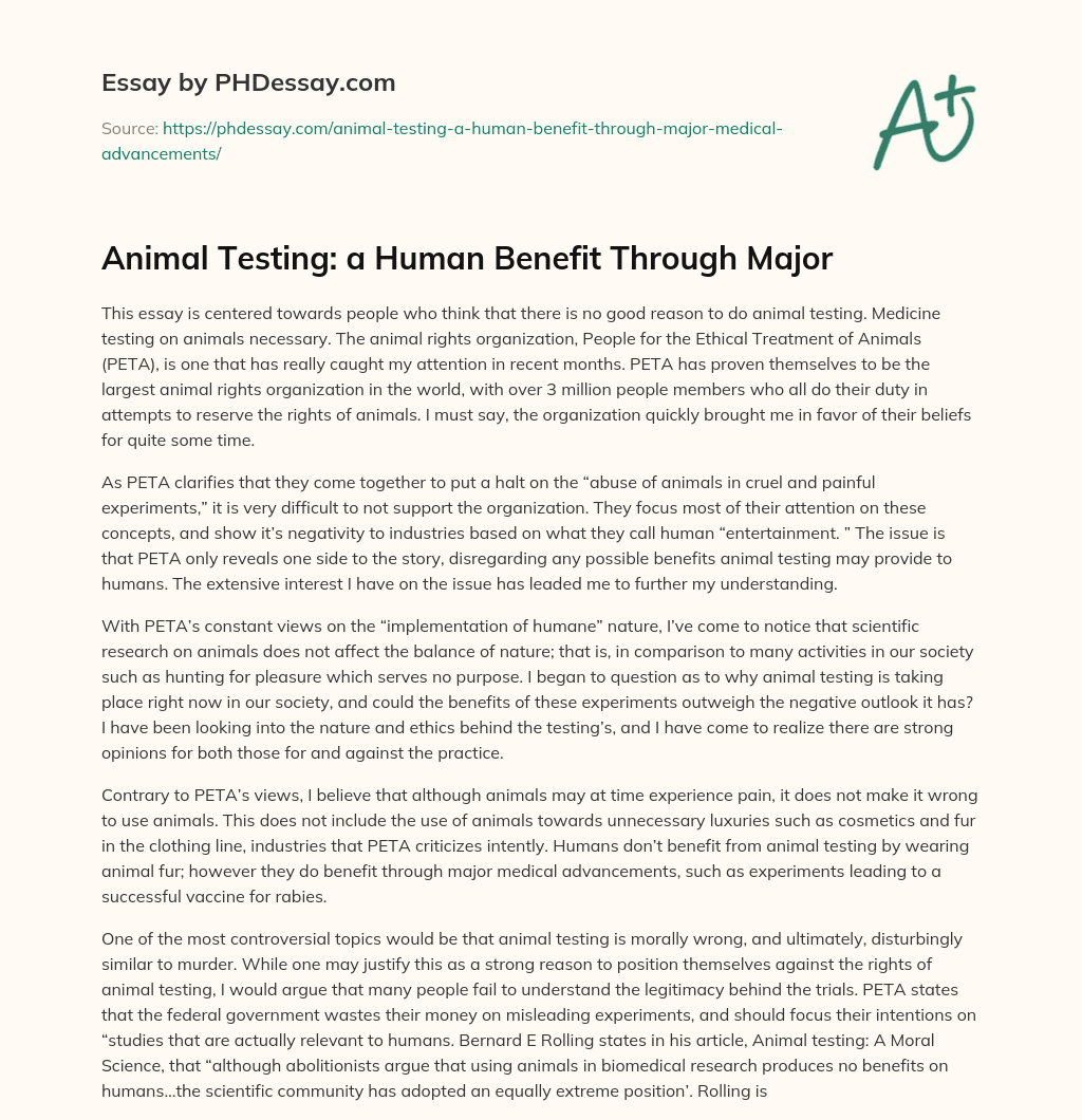 Animal Testing: a Human Benefit Through Major - PHDessay.com