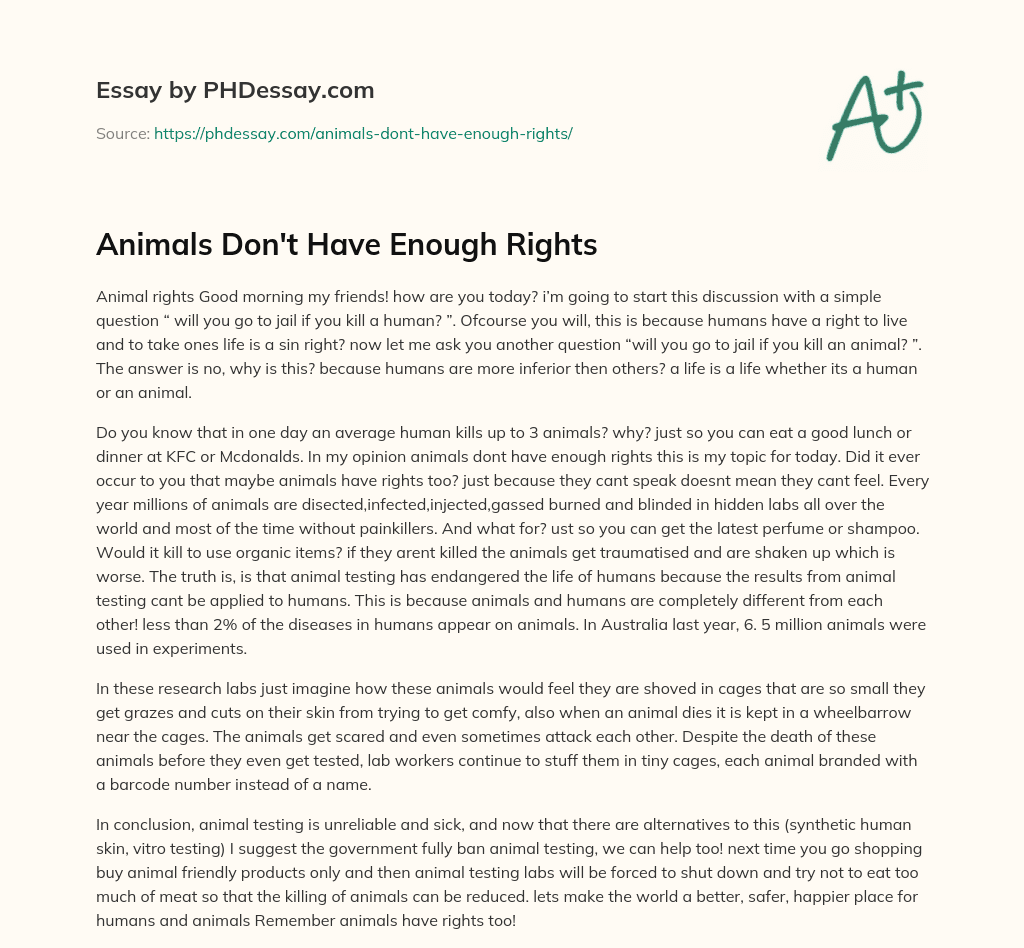 Animals Don't Have Enough Rights (500 Words) - PHDessay.com