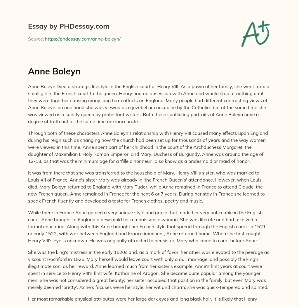 Anne Boleyn - PHDessay.com