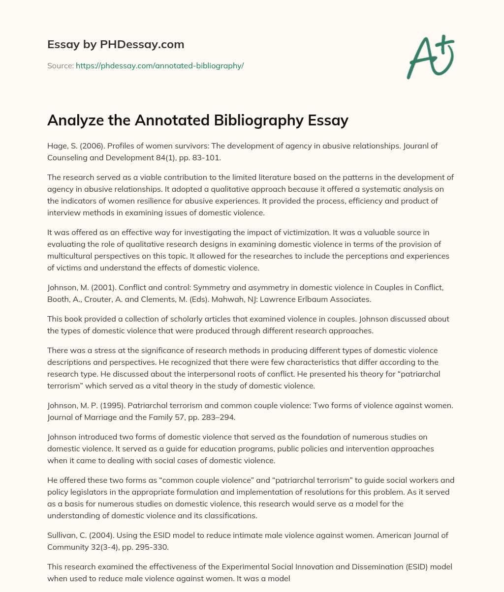 Analyze the Annotated Bibliography Essay (600 Words) - PHDessay.com