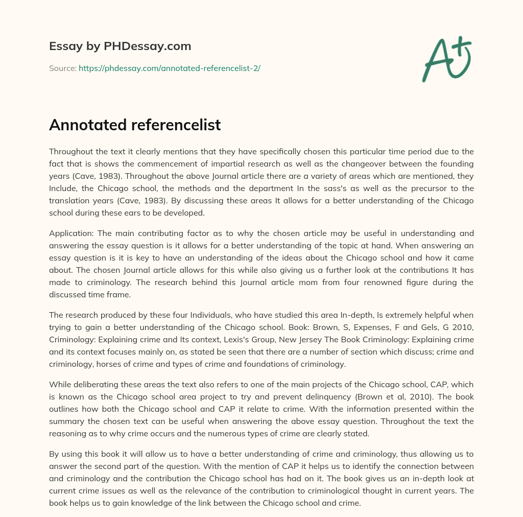 Annotated referencelist (500 Words) - PHDessay.com