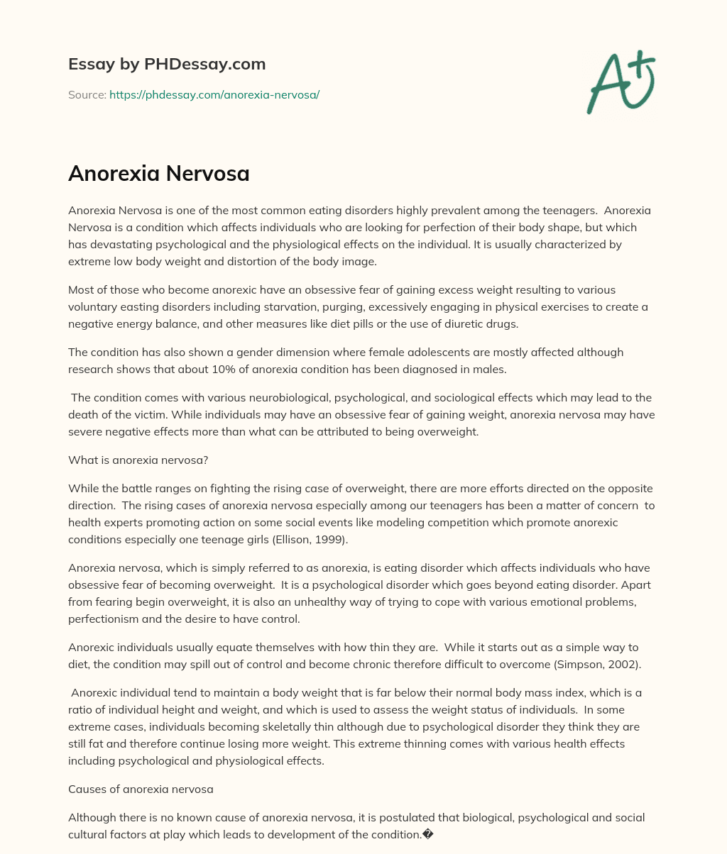 Anorexia Nervosa - PHDessay.com