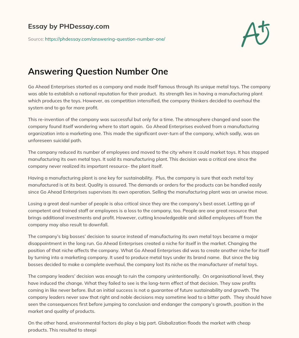 Answering Question Number One - PHDessay.com