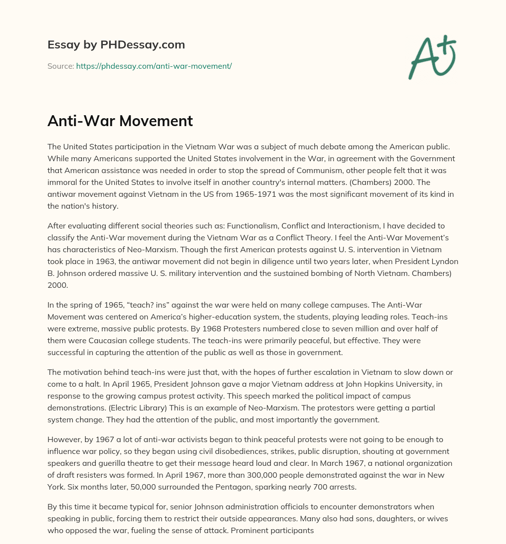 Anti-War Movement - PHDessay.com