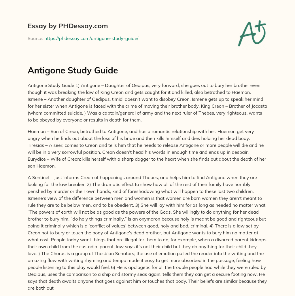 Antigone Study Guide - PHDessay.com