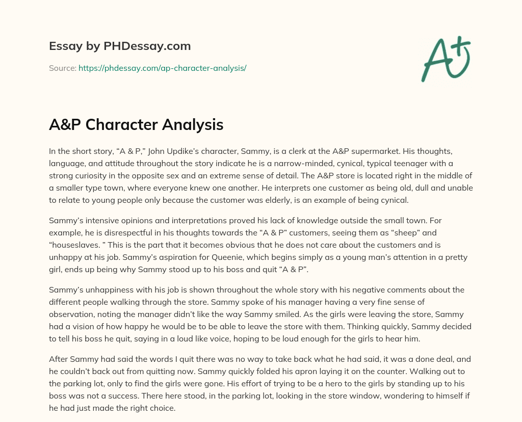 A&P Character Analysis (400 Words) - PHDessay.com