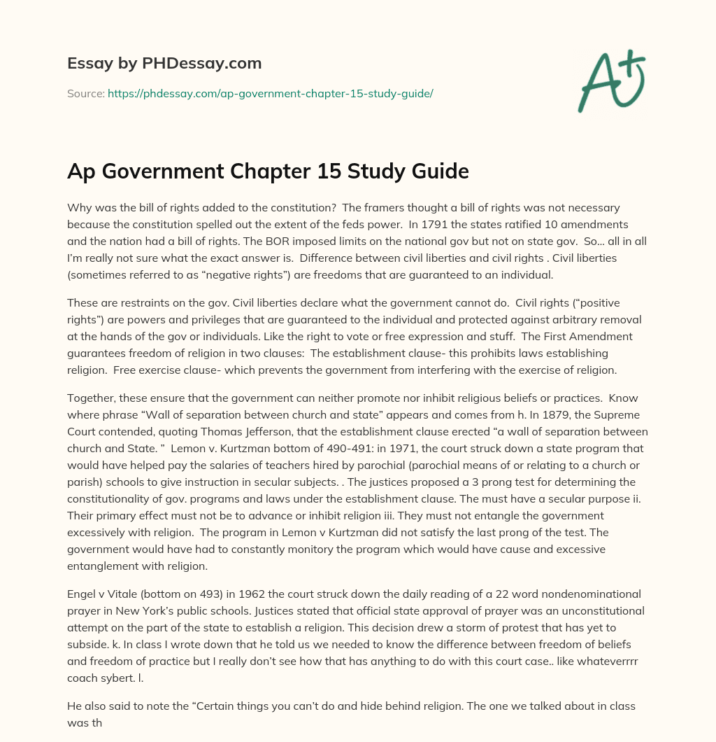 Ap Government Chapter 15 Study Guide - PHDessay.com