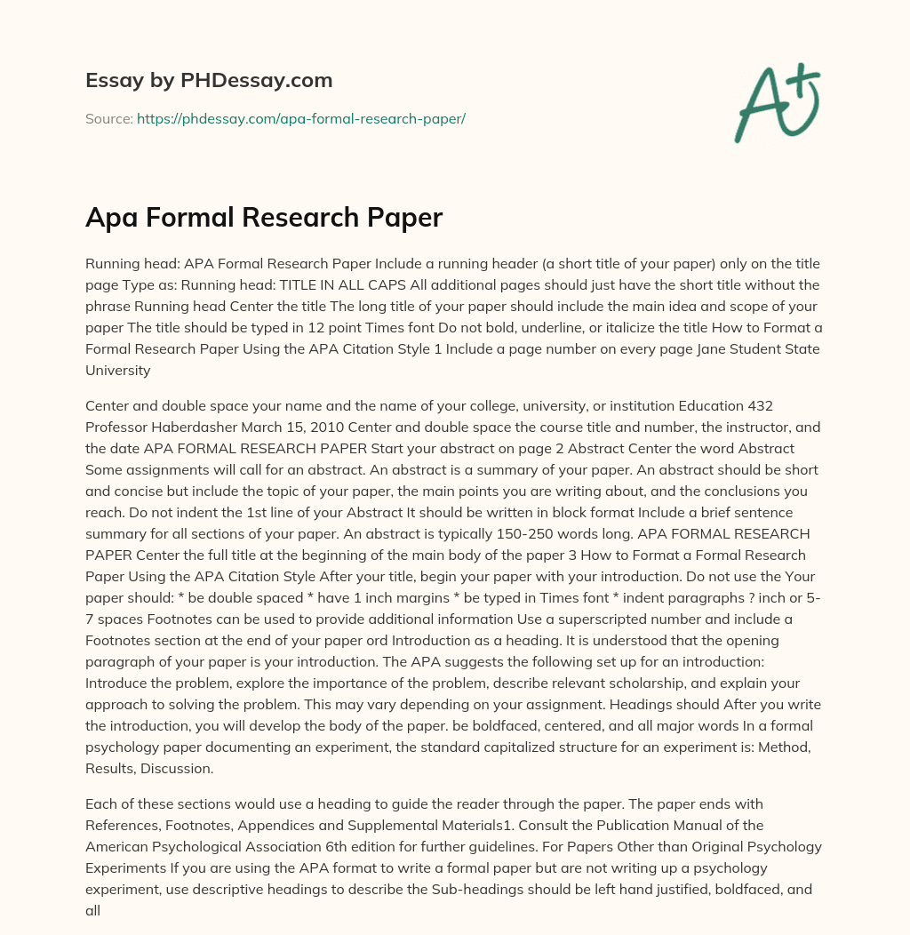 Apa Formal Research Paper - PHDessay.com