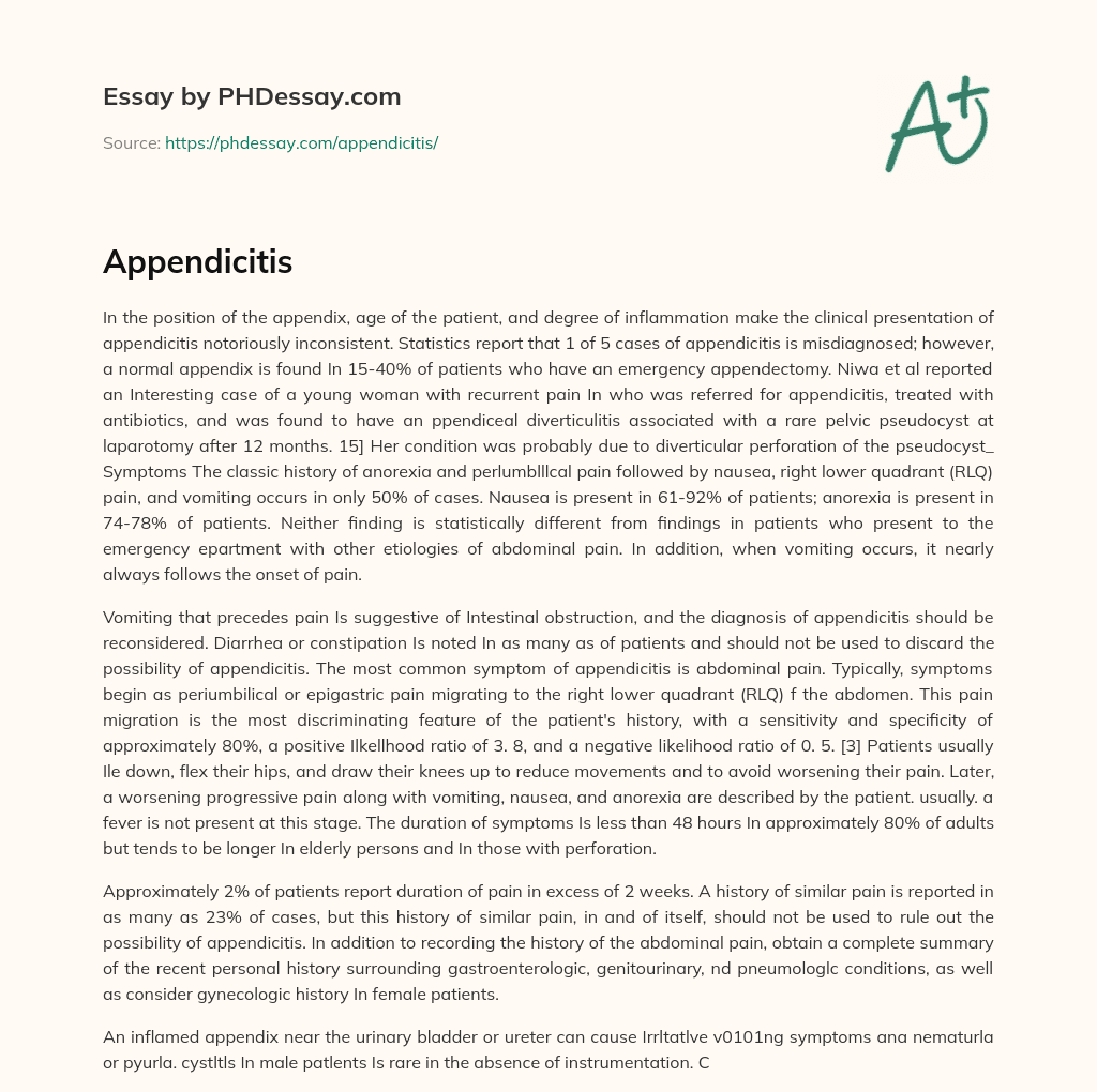 Appendicitis (500 Words) - PHDessay.com