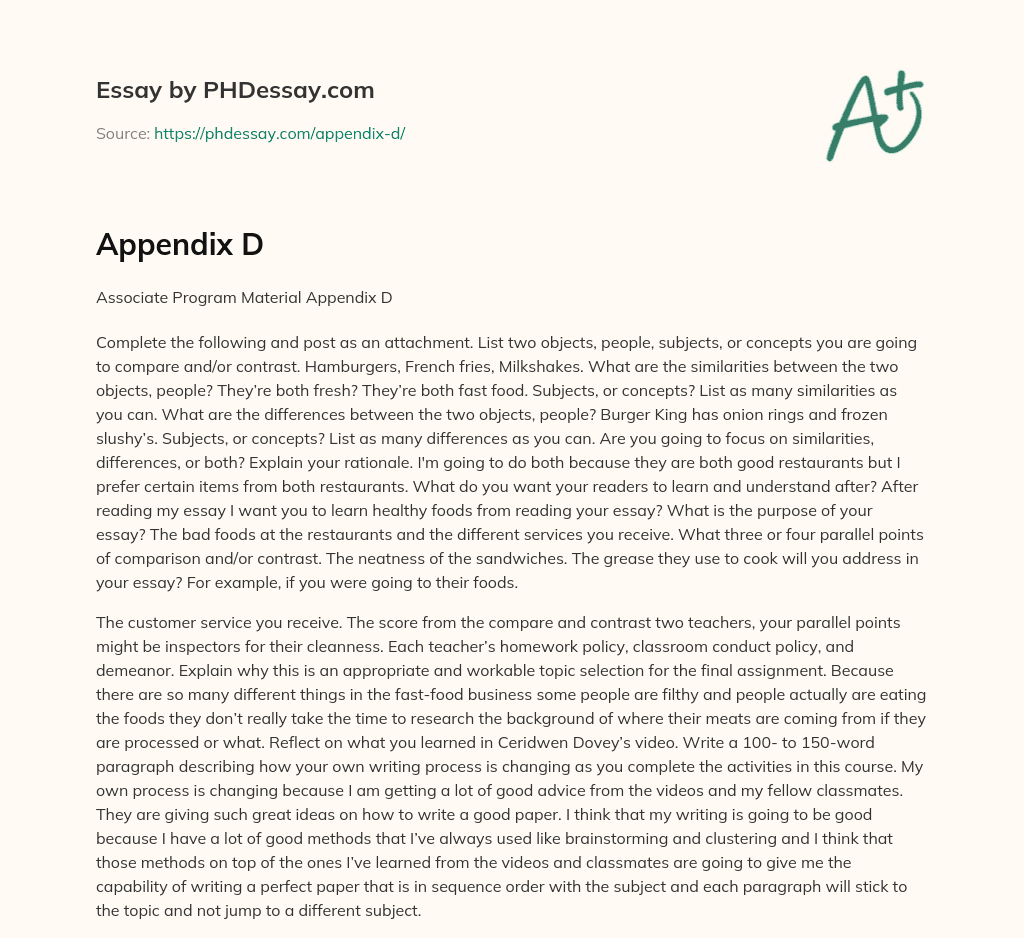 Appendix D (400 Words) - PHDessay.com