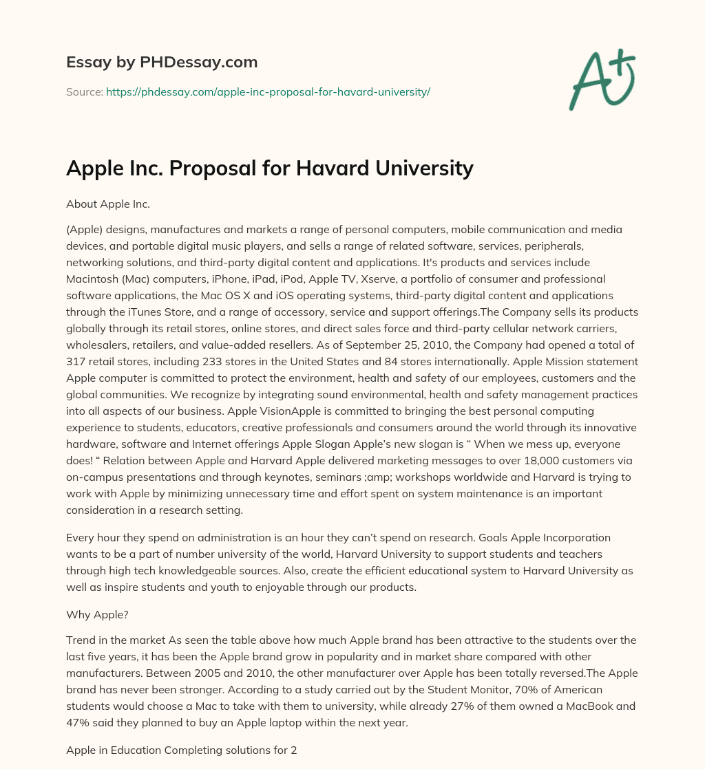 Apple Inc. Proposal for Havard University - PHDessay.com