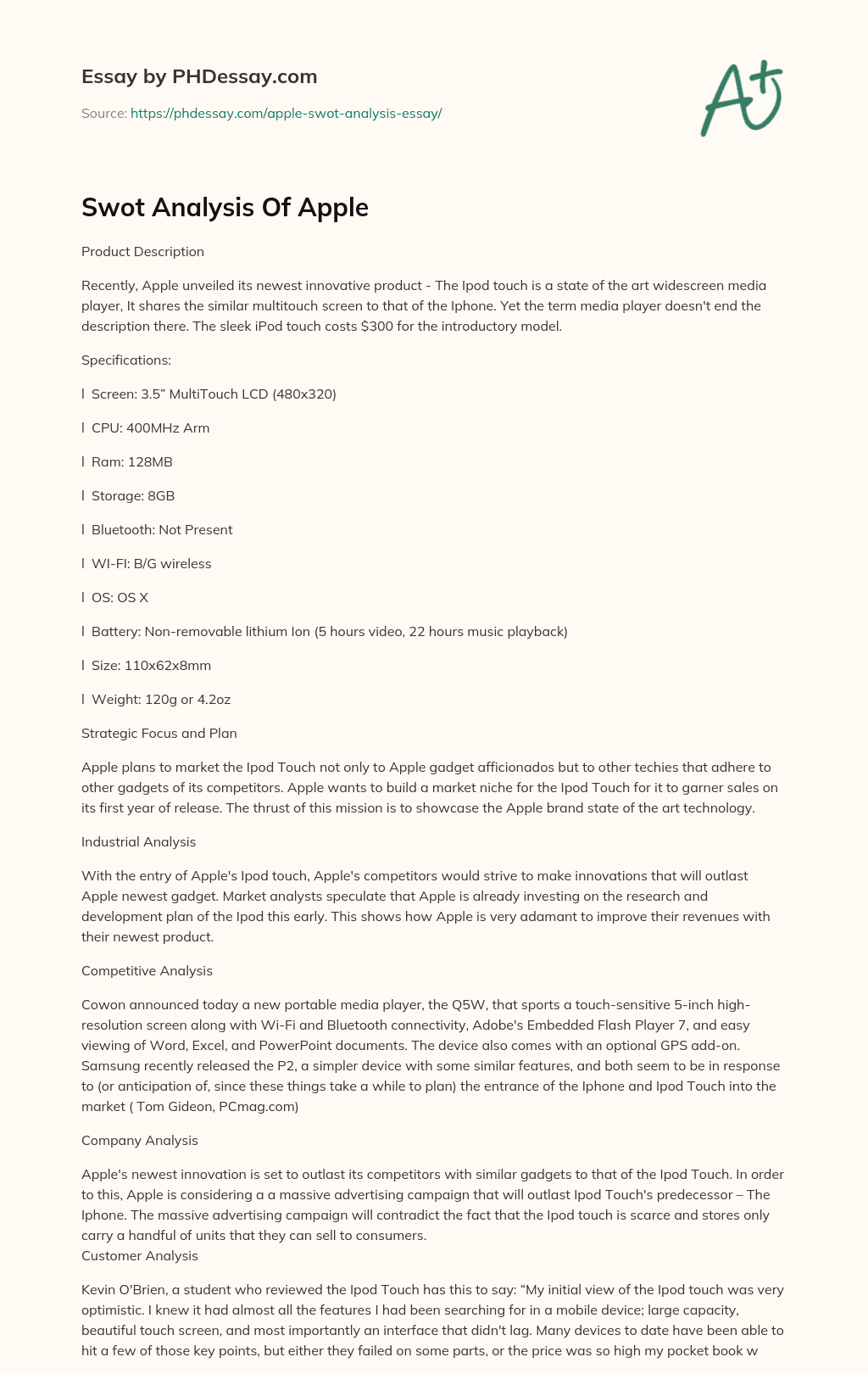 Swot Analysis Of Apple - PHDessay.com