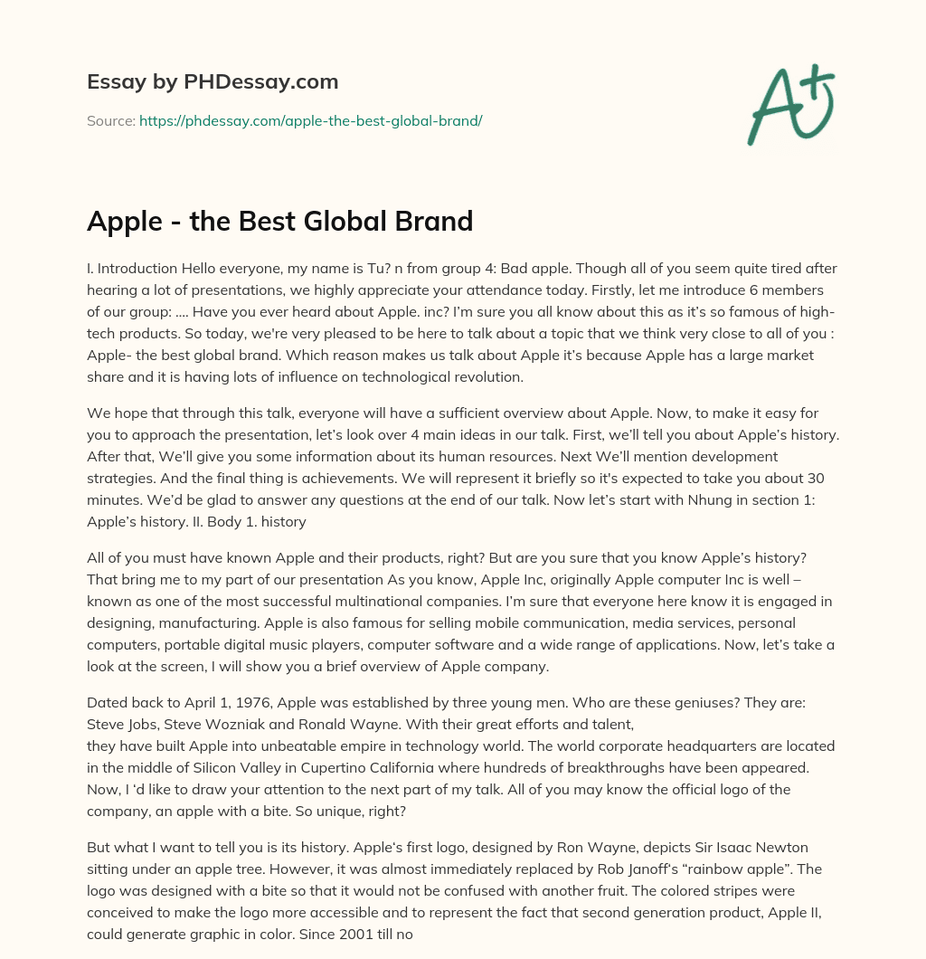 Apple - the Best Global Brand - PHDessay.com