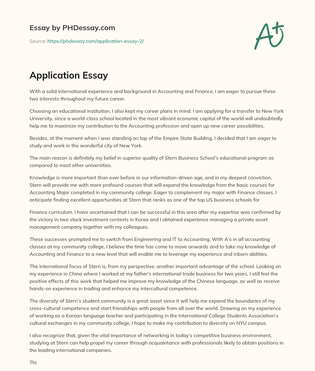 Application Essay - PHDessay.com