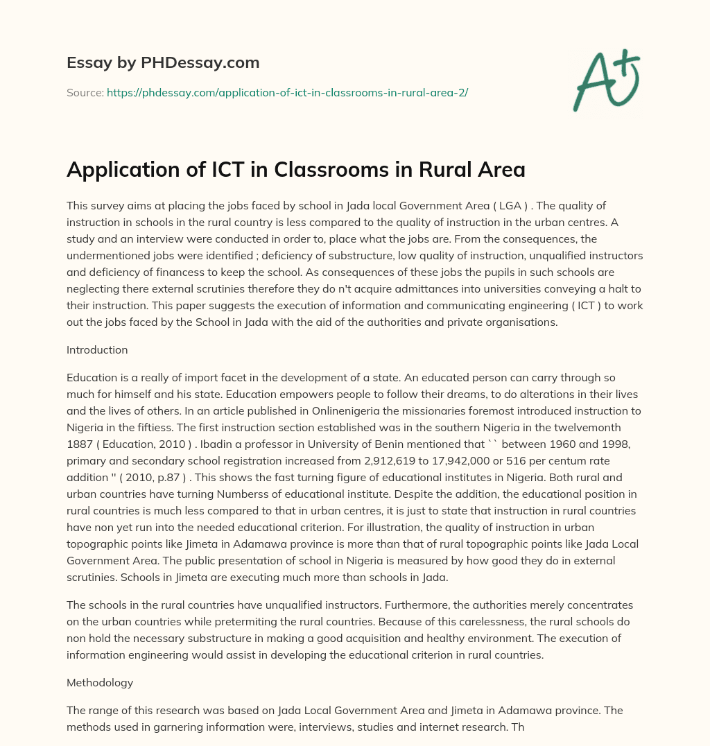 Application of ICT in Classrooms in Rural Area - PHDessay.com