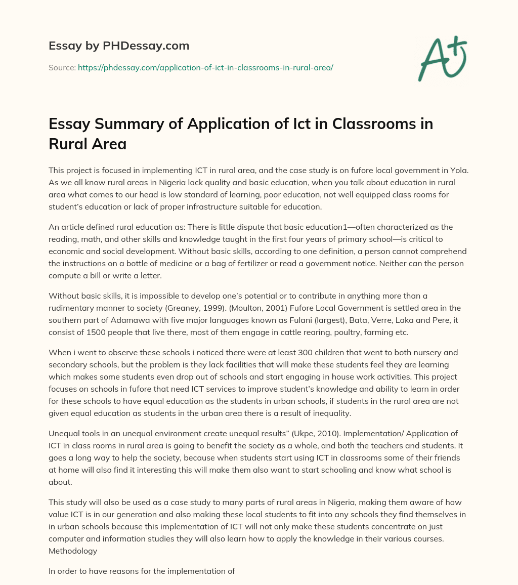 Essay Summary of Application of Ict in Classrooms in Rural Area ...