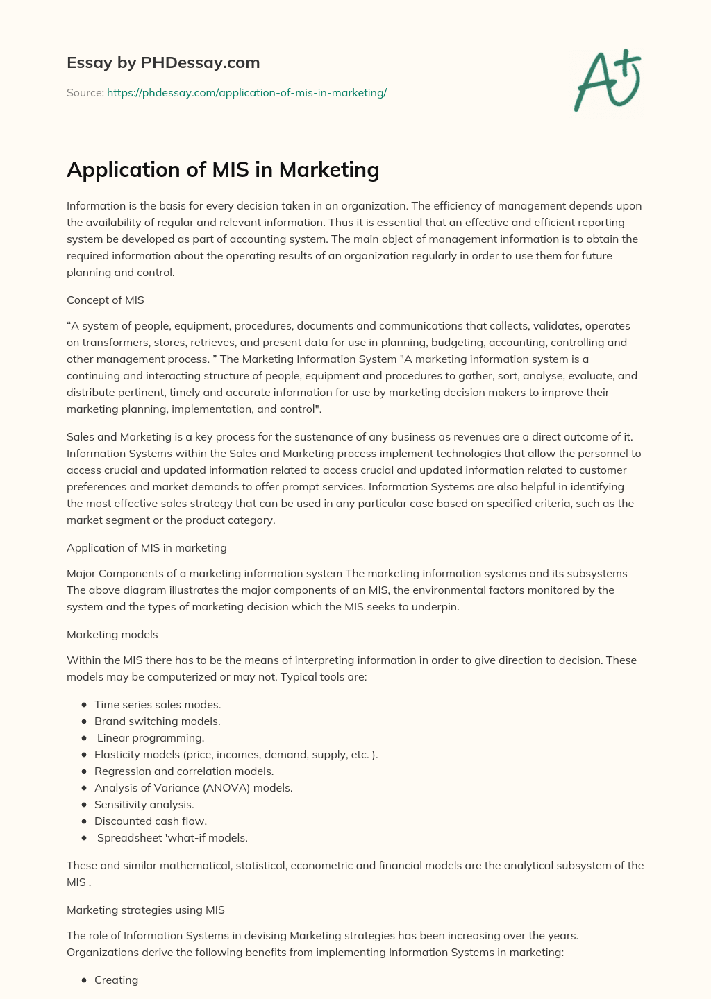 Application of MIS in Marketing - PHDessay.com