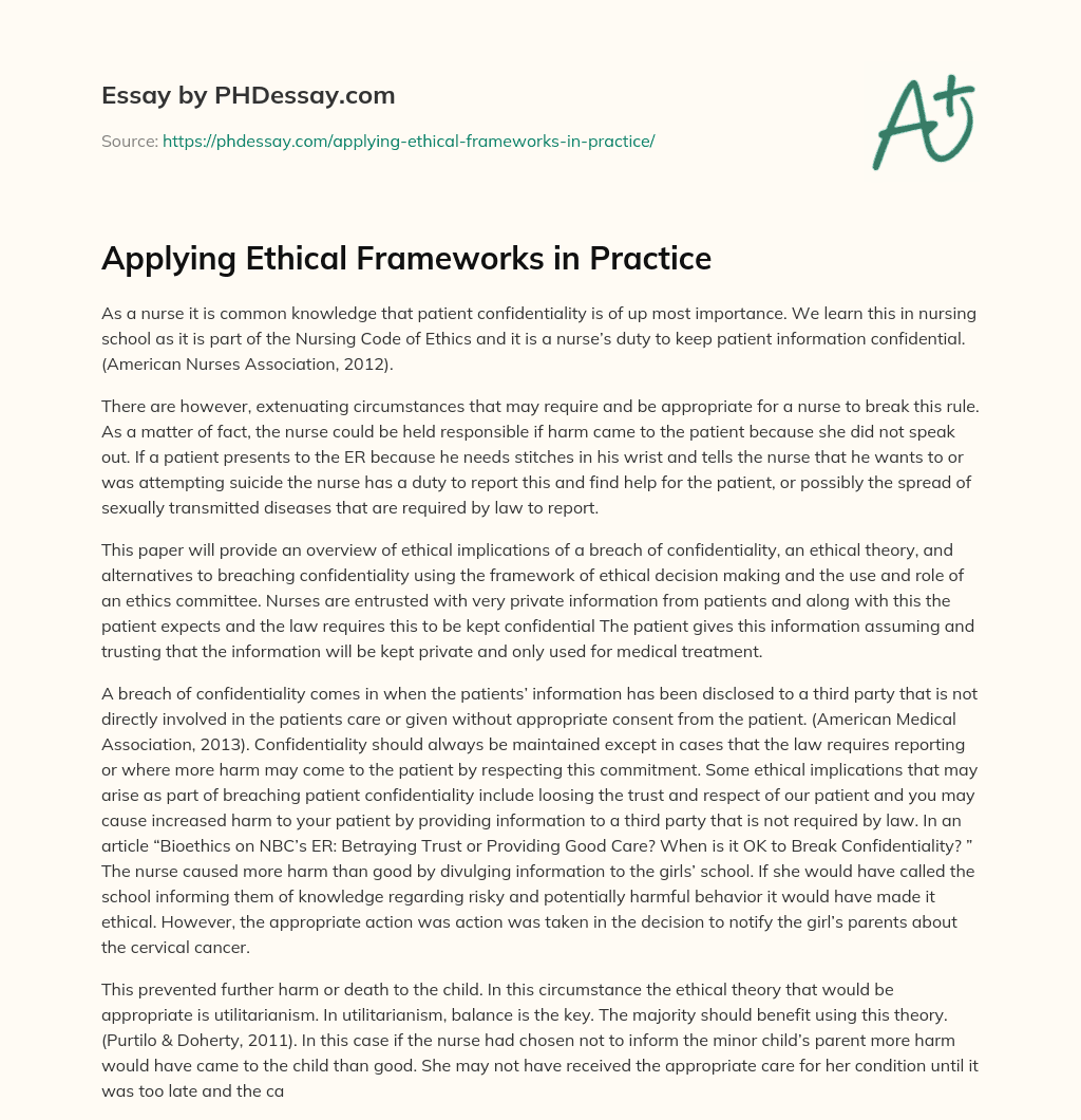 Applying Ethical Frameworks in Practice - PHDessay.com