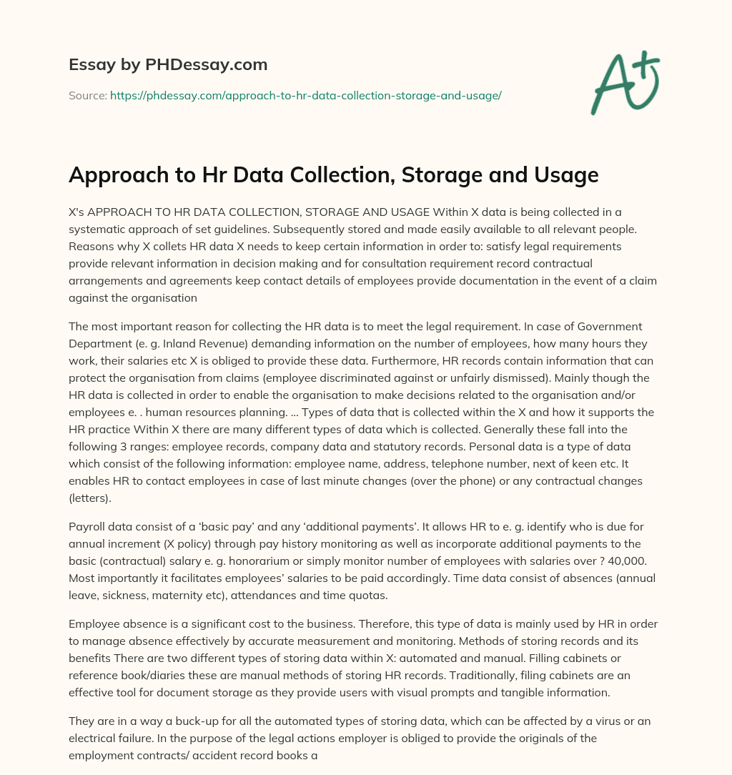 Approach to Hr Data Collection, Storage and Usage - PHDessay.com