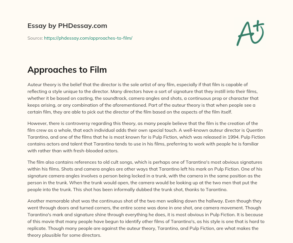 Approaches to Film (400 Words) - PHDessay.com