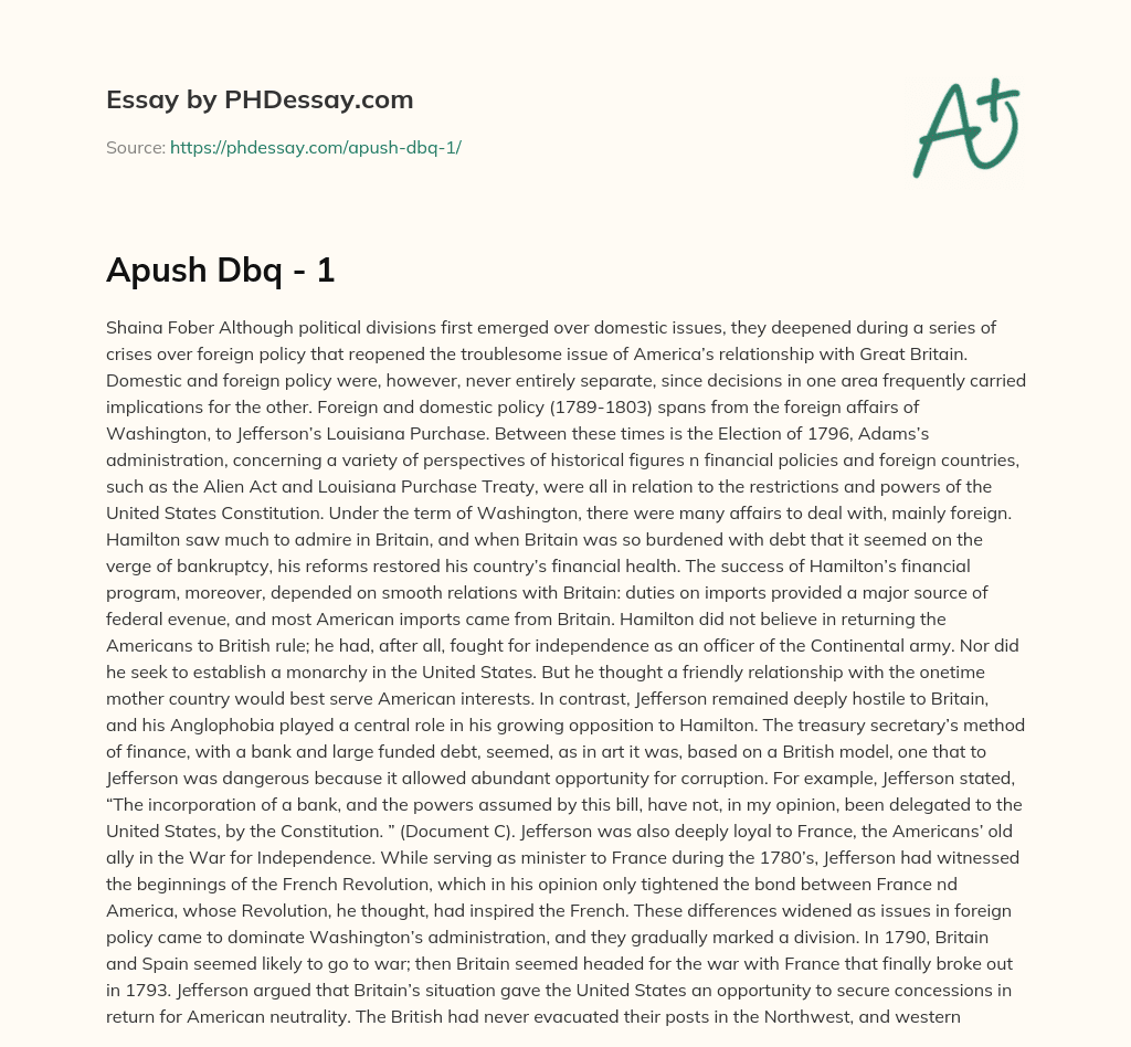 Apush Dbq - 1 - PHDessay.com