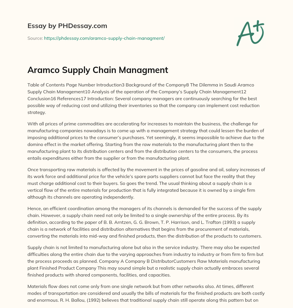 Aramco Supply Chain Managment - PHDessay.com