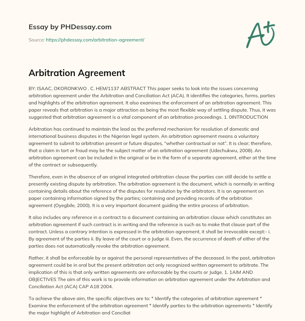 Arbitration Agreement - PHDessay.com